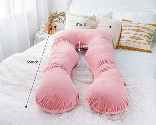 Meiz Pregnancy Pillows, U Shaped Pregnancy Pillows for Sleeping, Full Body Maternity Pillow for Pregnant Women with Machine Washable Velvet Cover, Pink