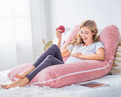 Meiz Pregnancy Pillows, U Shaped Pregnancy Pillows for Sleeping, Full Body Maternity Pillow for Pregnant Women with Machine Washable Velvet Cover, Pink