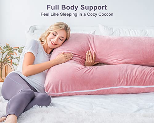 Meiz Pregnancy Pillows, U Shaped Pregnancy Pillows for Sleeping, Full Body Maternity Pillow for Pregnant Women with Machine Washable Velvet Cover, Pink