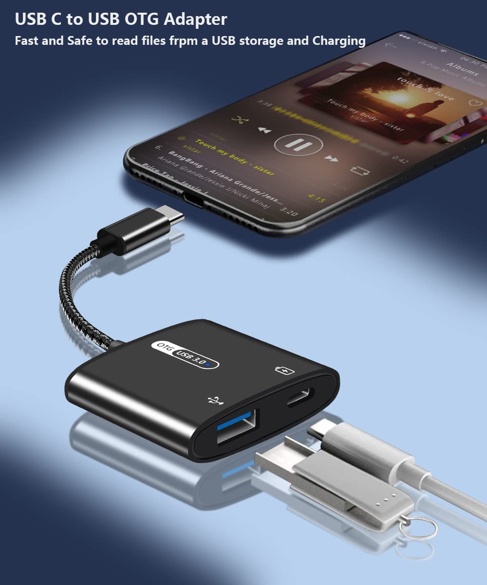 USB C OTG Adapter with Power, 2 in 1 USB C to USB with 60W PD Charging Adapter Compatible with iPhone 15/15 Pro, iPad Pro, Galaxy S24/S23/S21/Tab S8/S9, Pixel 8/7/6, Google Chromecast with Google TV