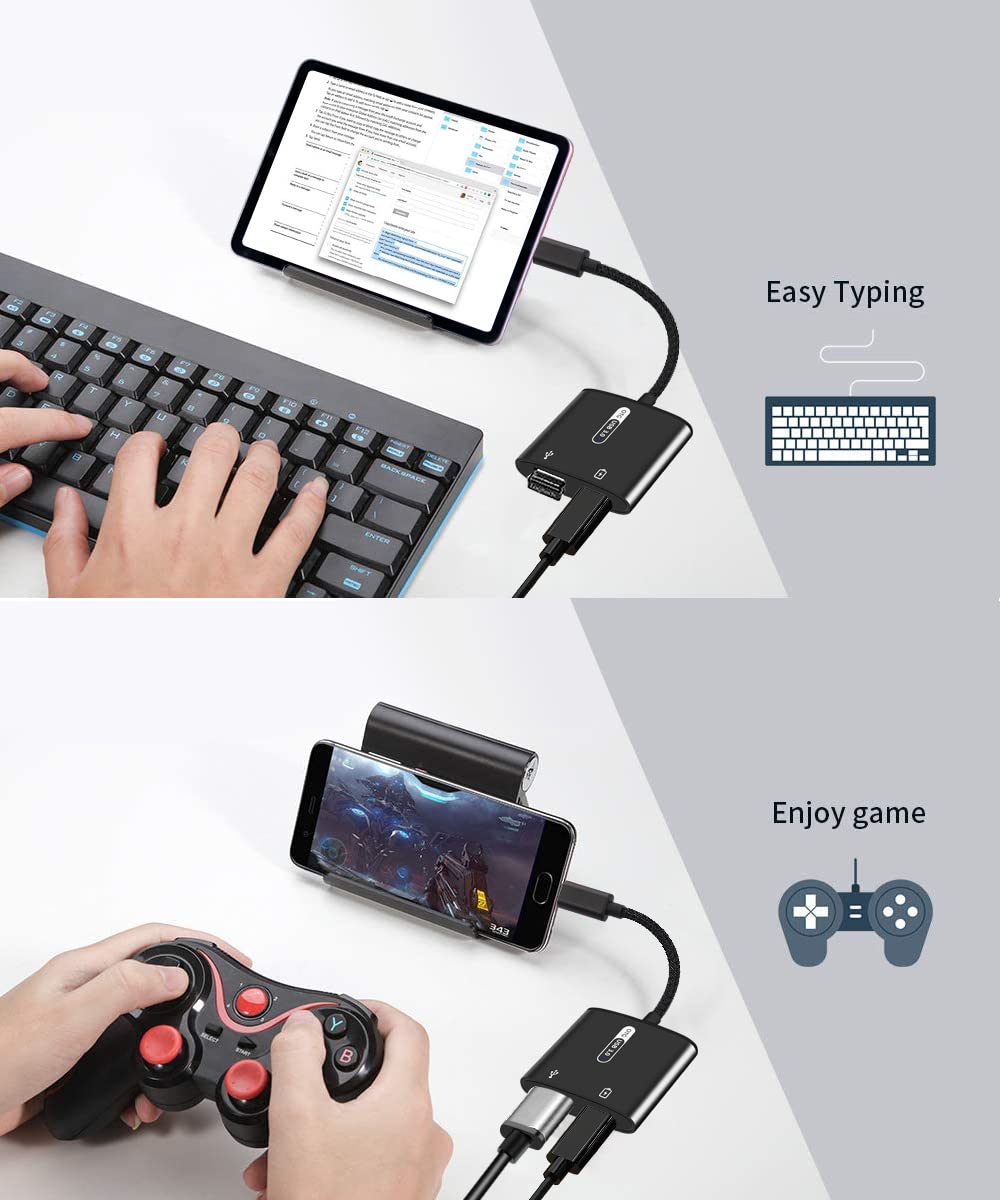 USB C OTG Adapter with Power, 2 in 1 USB C to USB with 60W PD Charging Adapter Compatible with iPhone 15/15 Pro, iPad Pro, Galaxy S24/S23/S21/Tab S8/S9, Pixel 8/7/6, Google Chromecast with Google TV