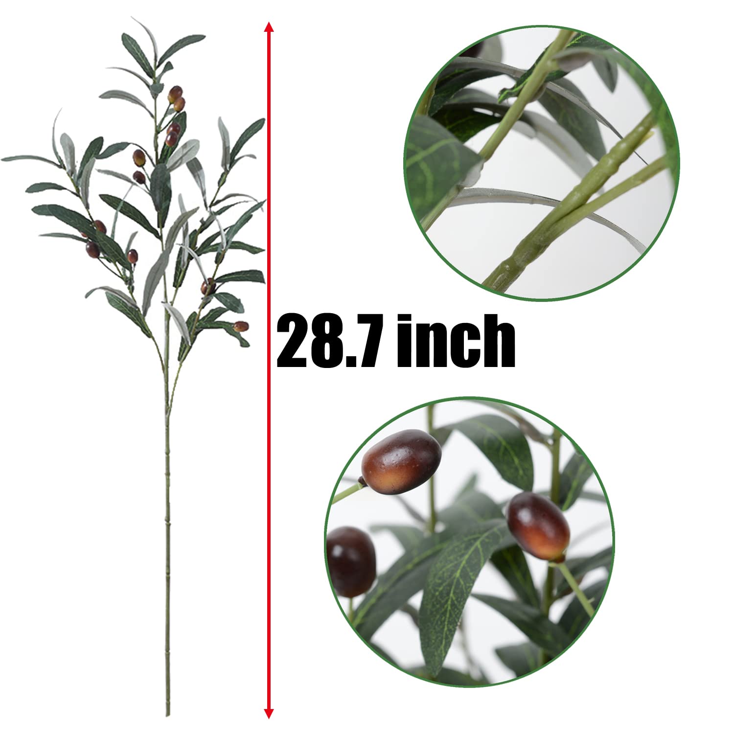 SzJias Olive Branches for Vases Artificial Olive Branches Faux Tree Branches Stems for Vase (3 Branches, 28.7 inch/Each)
