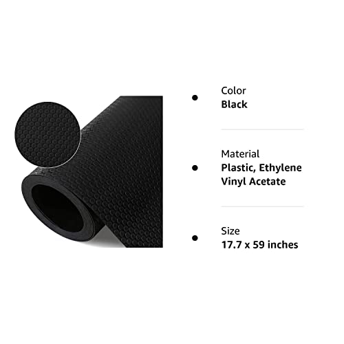 QIAOB Shelf Liner, Kitchen Shelf Liner Drawer Cabinets Non-Stick Drawer Mats EVA Shelf Liner Waterproof Durable Cabinet Liners for Shelves, Refrigerator, Pantry (Black, 17.7 x 59 inches) (FDGJE-2)