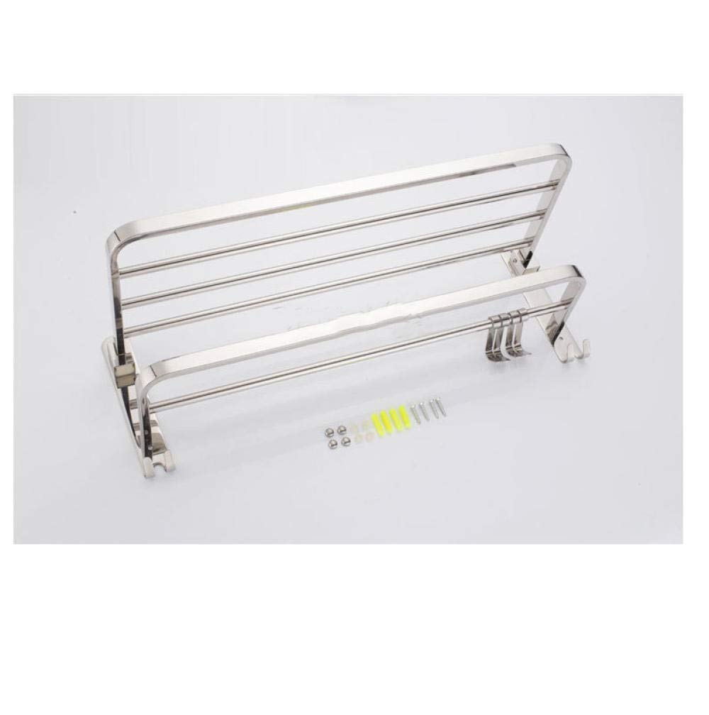 SUS304 Stainless Steel Thickened Mirror Polished Double Layer Foldable Towel Rack with Hook-Length 60CM Wall Mounted Towel Bar Hanging for Kitchen Bathroom Cupboard (Length 60CM)