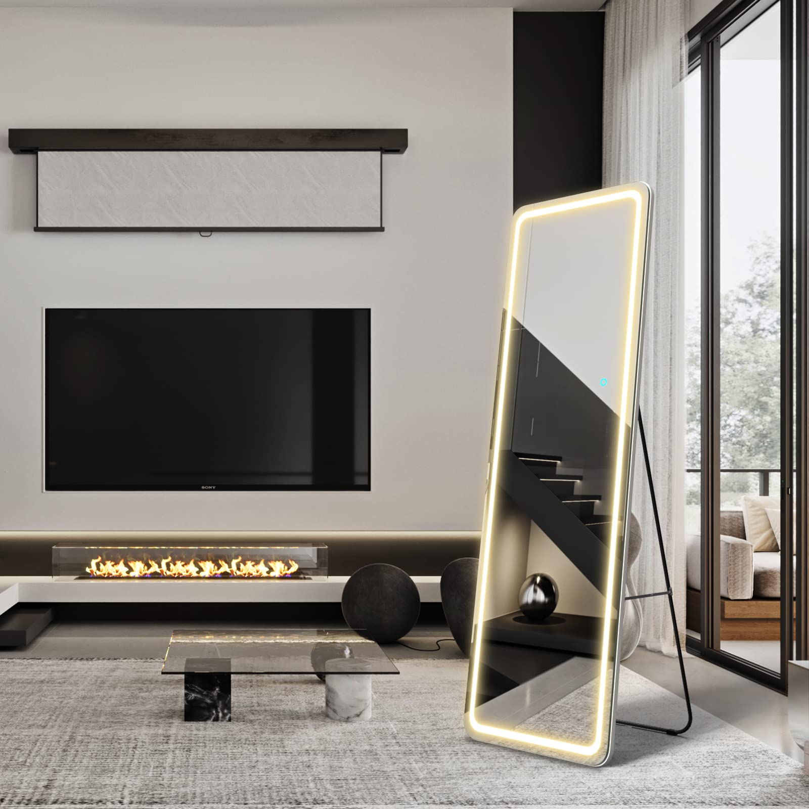 EDTEMI Full Length Mirror, 63"x20", LED Stand Up Body Mirror for Bedroom, Wall Mounted with Dimming & 3 Color Modes (White)
