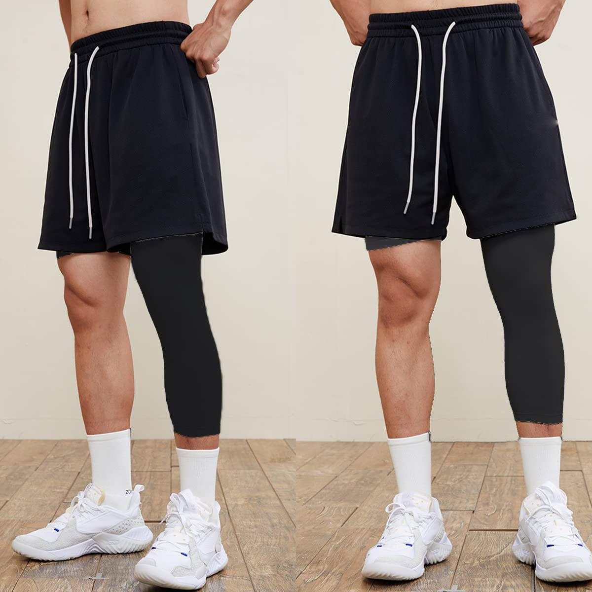 Jonscart Men?s 3/4 One Leg Compression Capri Tights Pants Athletic Base Layer Underwear (Black-R,S)