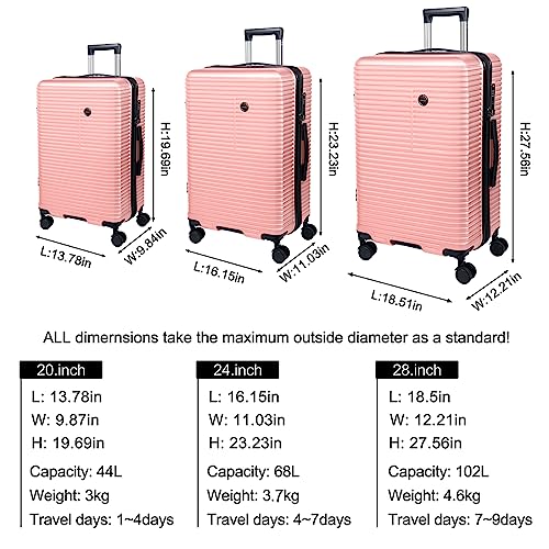 24 Inch Luggage PC+ABS Hardshell Suitcases with Spinner Wheels TSA Lock for Travel, Check-in.