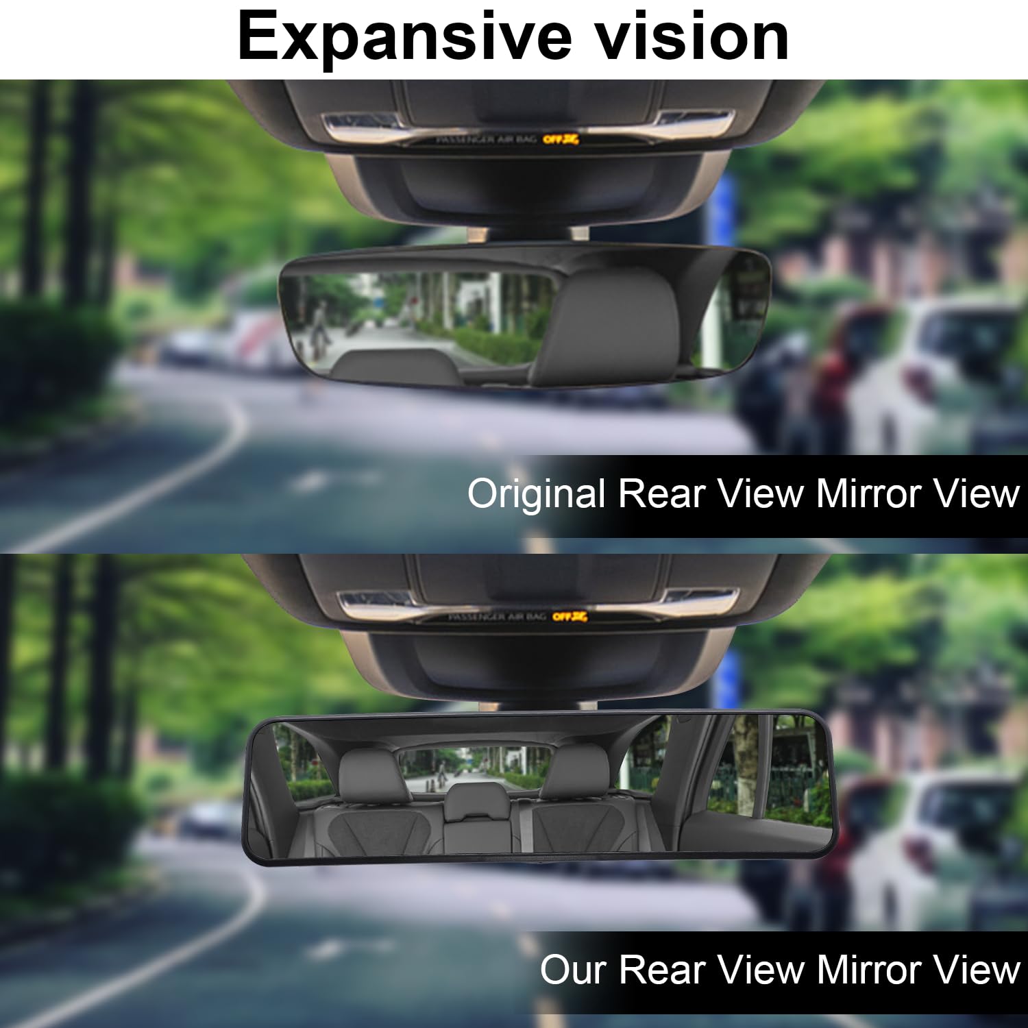 LivTee Panoramic Rear View Mirror 11.2''(285mm), Wide Angle Convex Curve Interior Rearview Mirror Clip on Original Mirror to Eliminate Blind Spot for Cars SUV Trucks