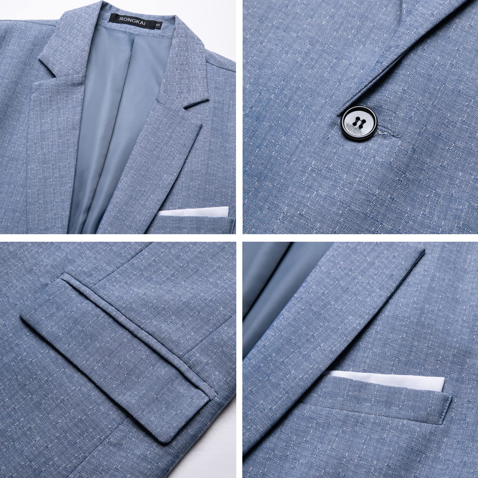 RONGKAI Mens Casual Blazer Sports Coats Suit Jackets for Men Slim Fit One Button Lightweight Blue