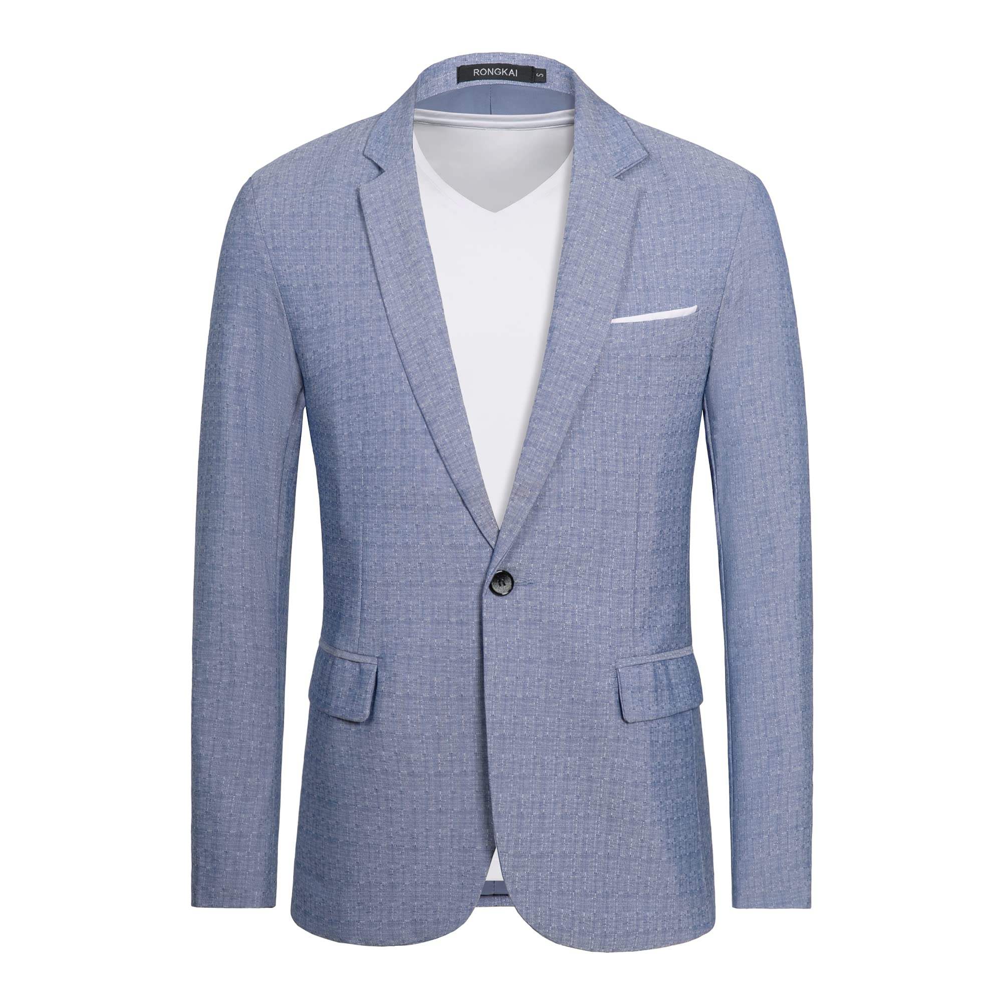RONGKAI Mens Casual Blazer Sports Coats Suit Jackets for Men Slim Fit One Button Lightweight Blue
