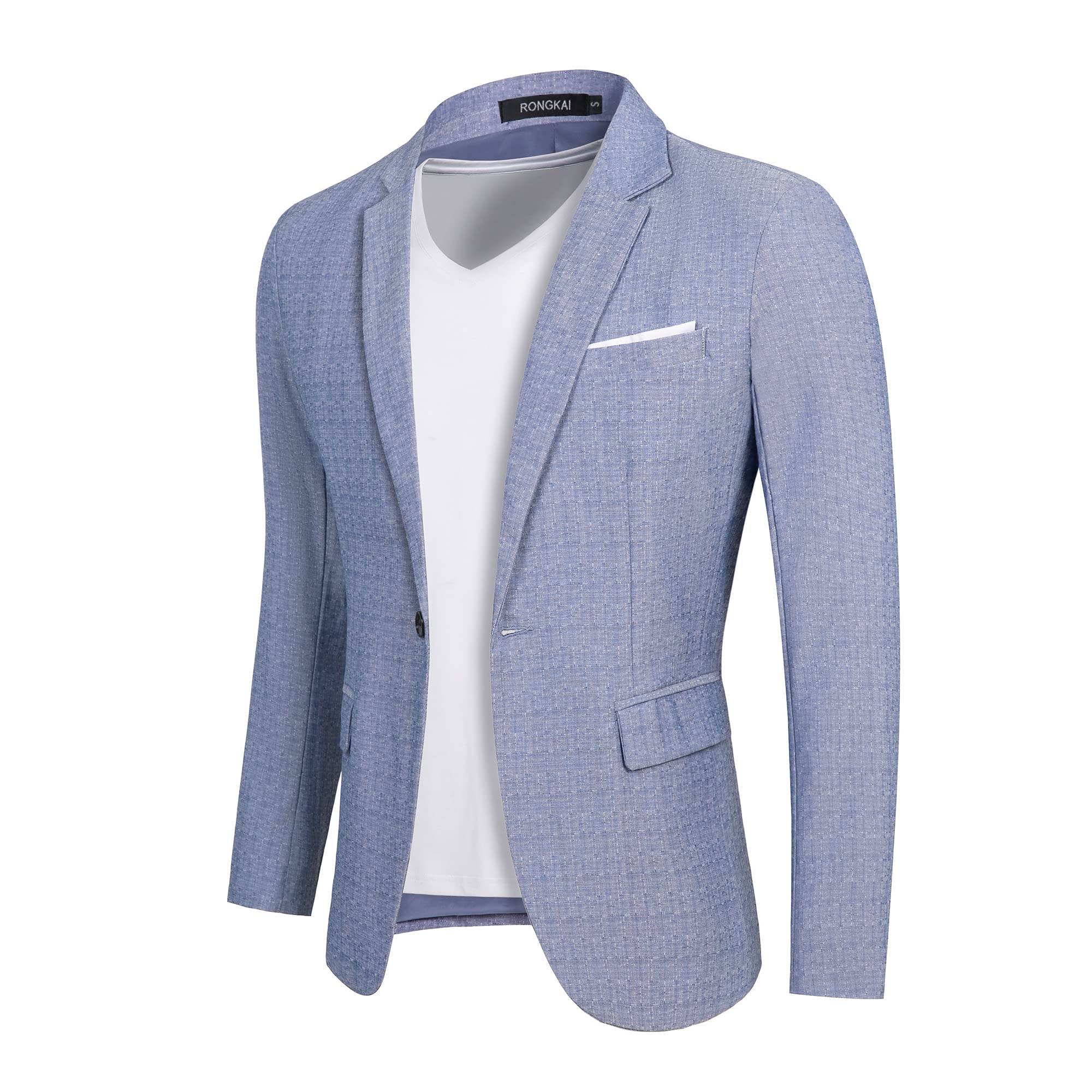 RONGKAI Mens Casual Blazer Sports Coats Suit Jackets for Men Slim Fit One Button Lightweight Blue