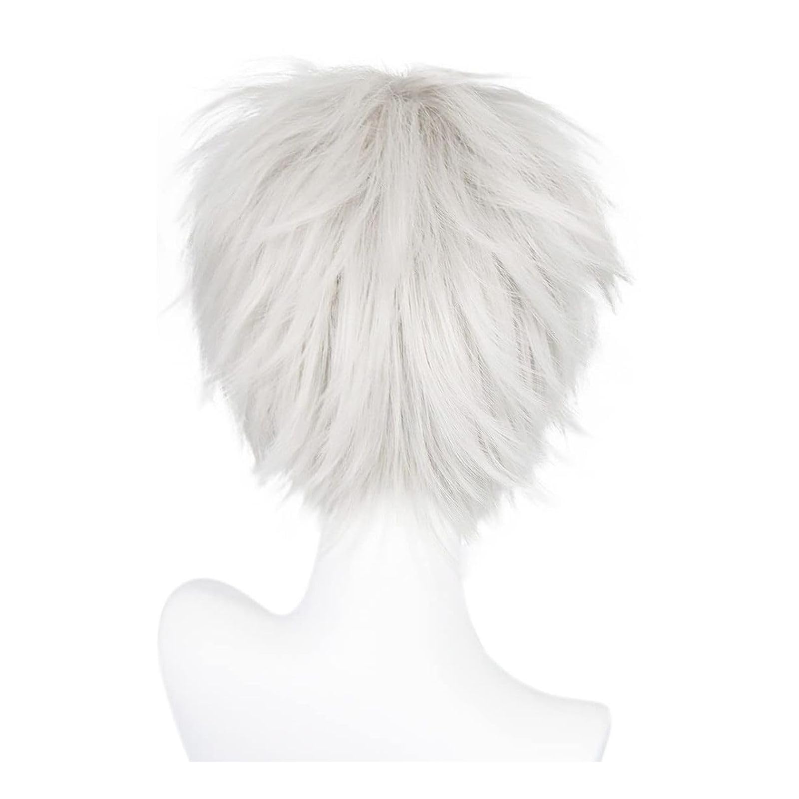IMEYLE Silver White Wig with Bangs for Men Boys Short Straight Wig Synthetic Wig Anime Cosplay Wig for Halloween Costume Party + Wig Cap