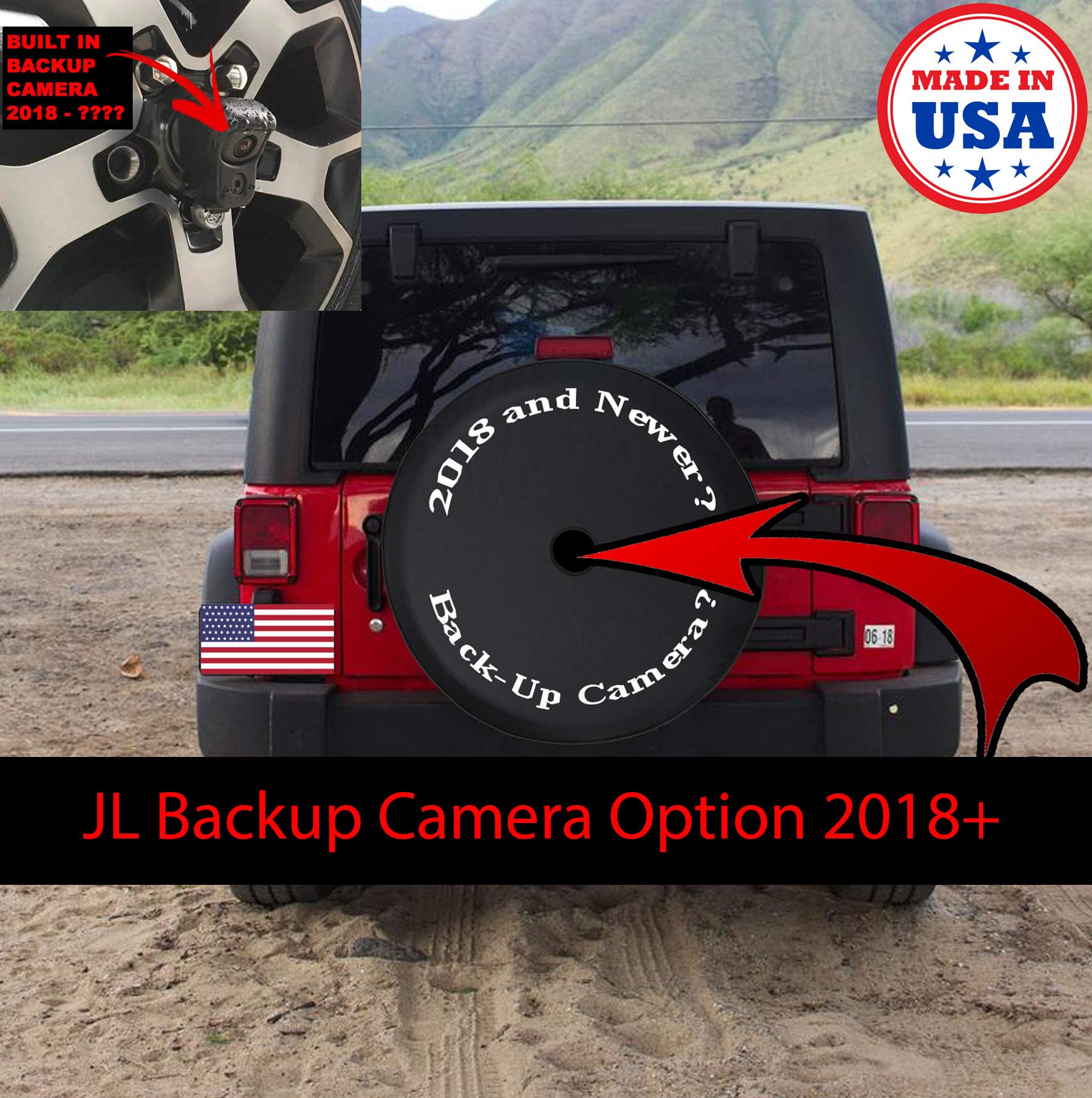 RCH American Flag Messy Bun Girl JL Spare Tire Cover with Backup Camera Black Size 33 Inch