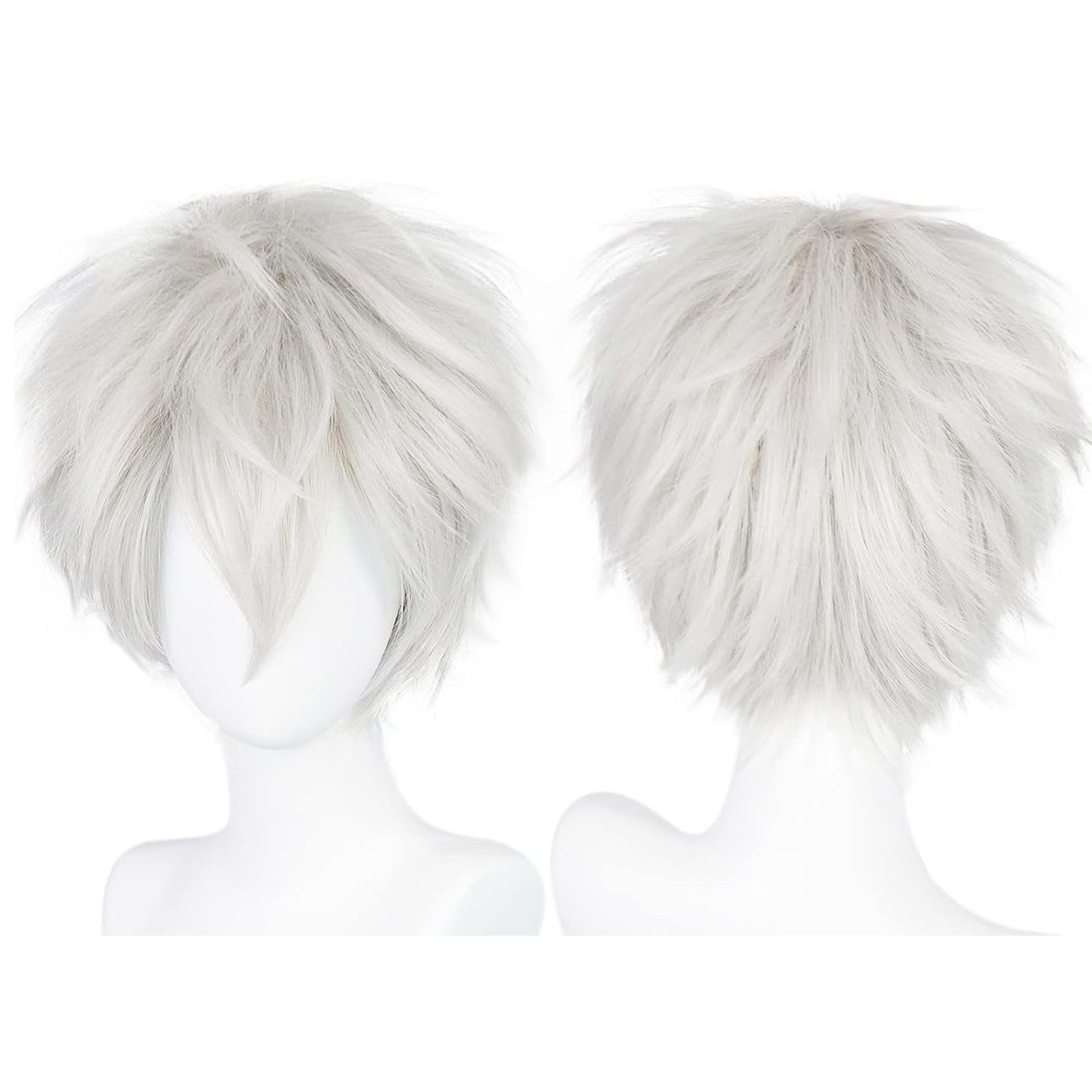 IMEYLE Silver White Wig with Bangs for Men Boys Short Straight Wig Synthetic Wig Anime Cosplay Wig for Halloween Costume Party + Wig Cap