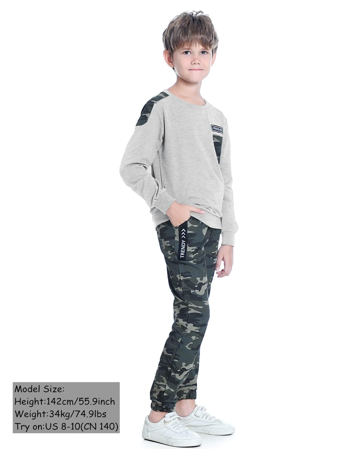 LOLANTA Boys Clothes Casual Camouflage 2 Piece Outfits Kids Long Sleeve Sweatshirt Pants Sets Tracksuit(01#Grey,6-7)
