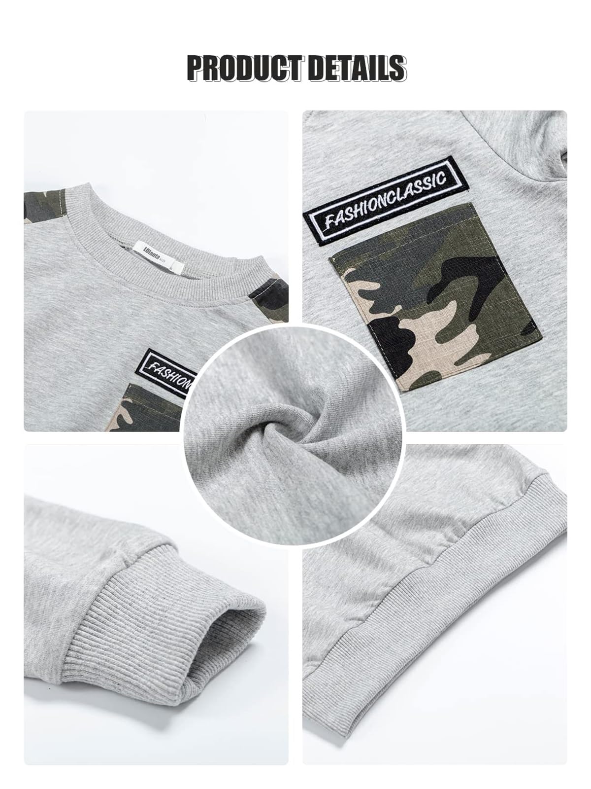 LOLANTA Boys Clothes Casual Camouflage 2 Piece Outfits Kids Long Sleeve Sweatshirt Pants Sets Tracksuit(01#Grey,6-7)