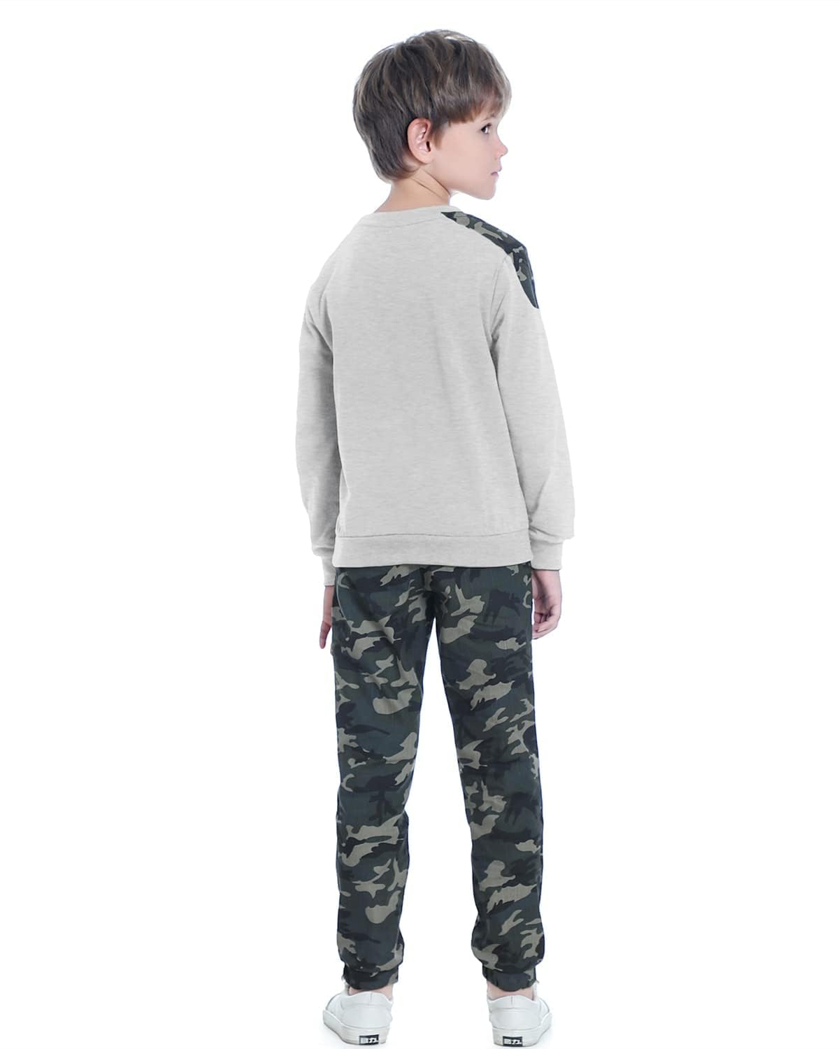 LOLANTA Boys Clothes Casual Camouflage 2 Piece Outfits Kids Long Sleeve Sweatshirt Pants Sets Tracksuit(01#Grey,6-7)