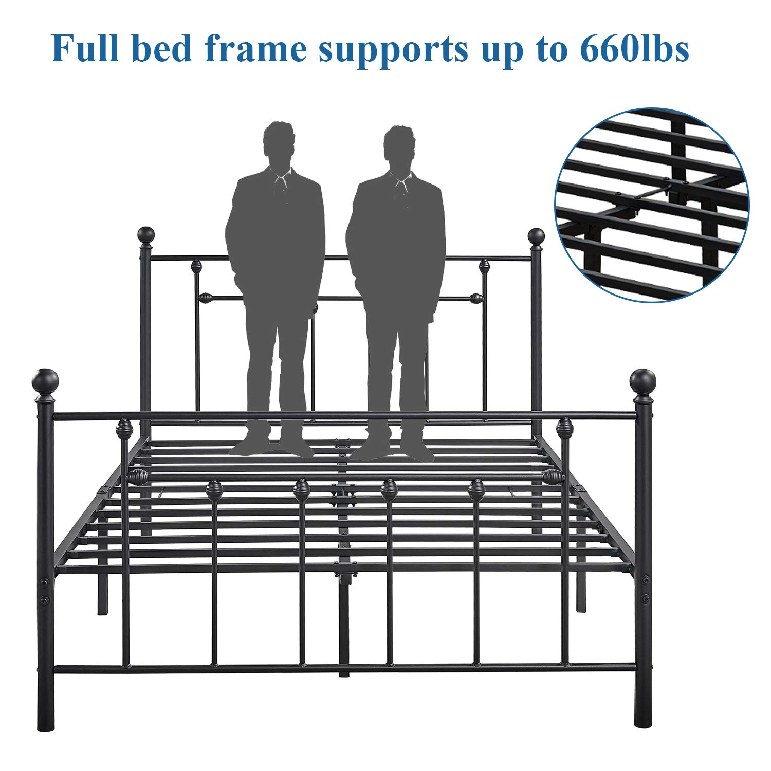 VECELO Full Size Metal Platform Bed Frame with Headboard and Footboard, Heavy Duty Slat Support/No Box Spring Needed Mattress Foundation/Underbed Storage Space, Victorian Style