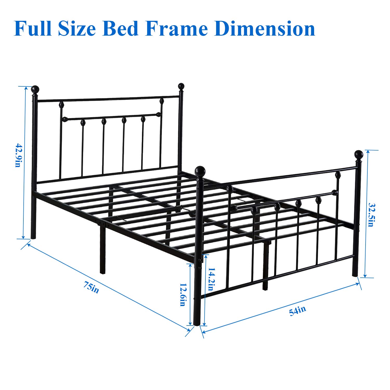 VECELO Full Size Metal Platform Bed Frame with Headboard and Footboard, Heavy Duty Slat Support/No Box Spring Needed Mattress Foundation/Underbed Storage Space, Victorian Style