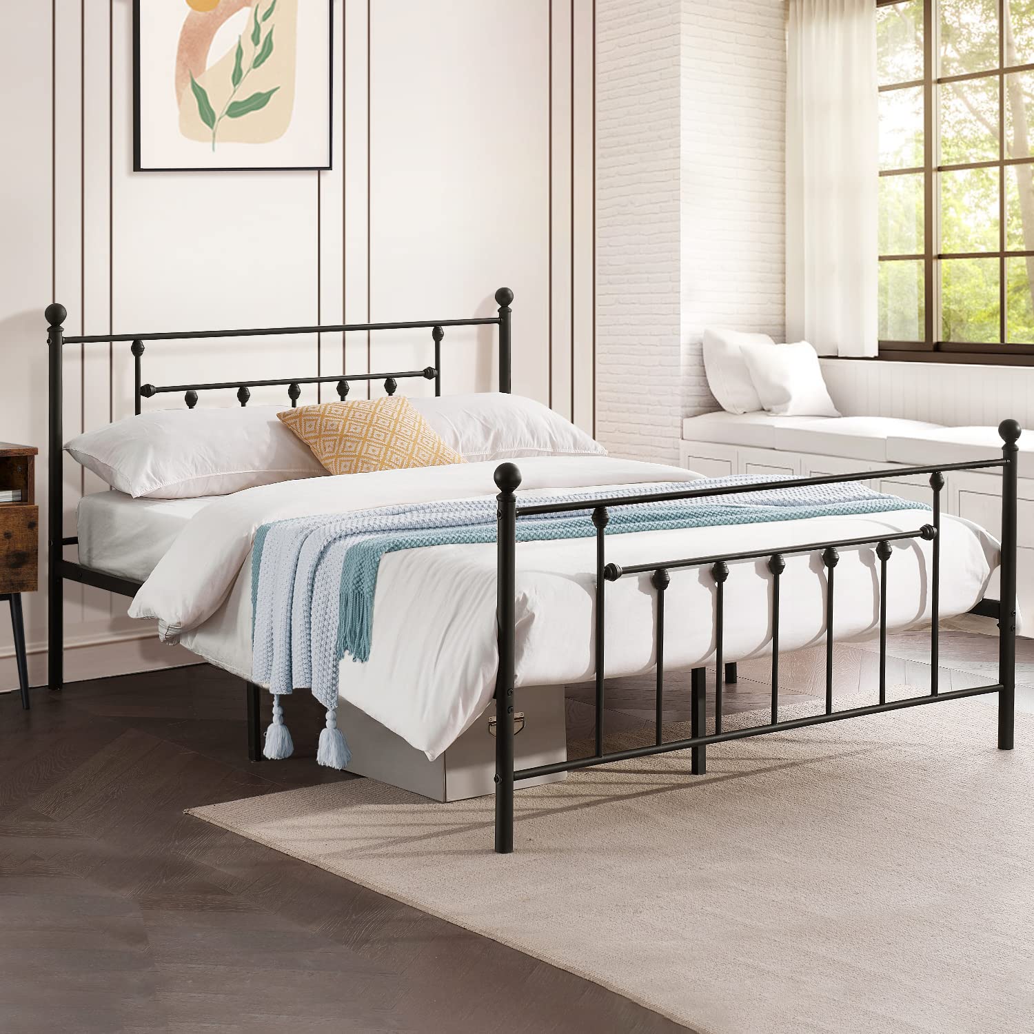 VECELO Full Size Metal Platform Bed Frame with Headboard and Footboard, Heavy Duty Slat Support/No Box Spring Needed Mattress Foundation/Underbed Storage Space, Victorian Style