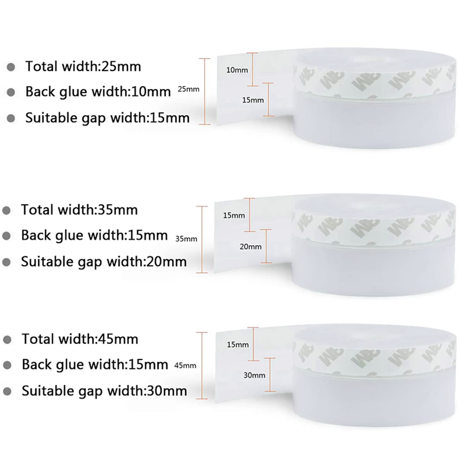 Weather Stripping Door Seal Strip, Ablink Adhesive Door Sealing Strip for Doors and Windows Gaps, Silicone Door Sealing Sticker Door Draft Stopper, 25mm
