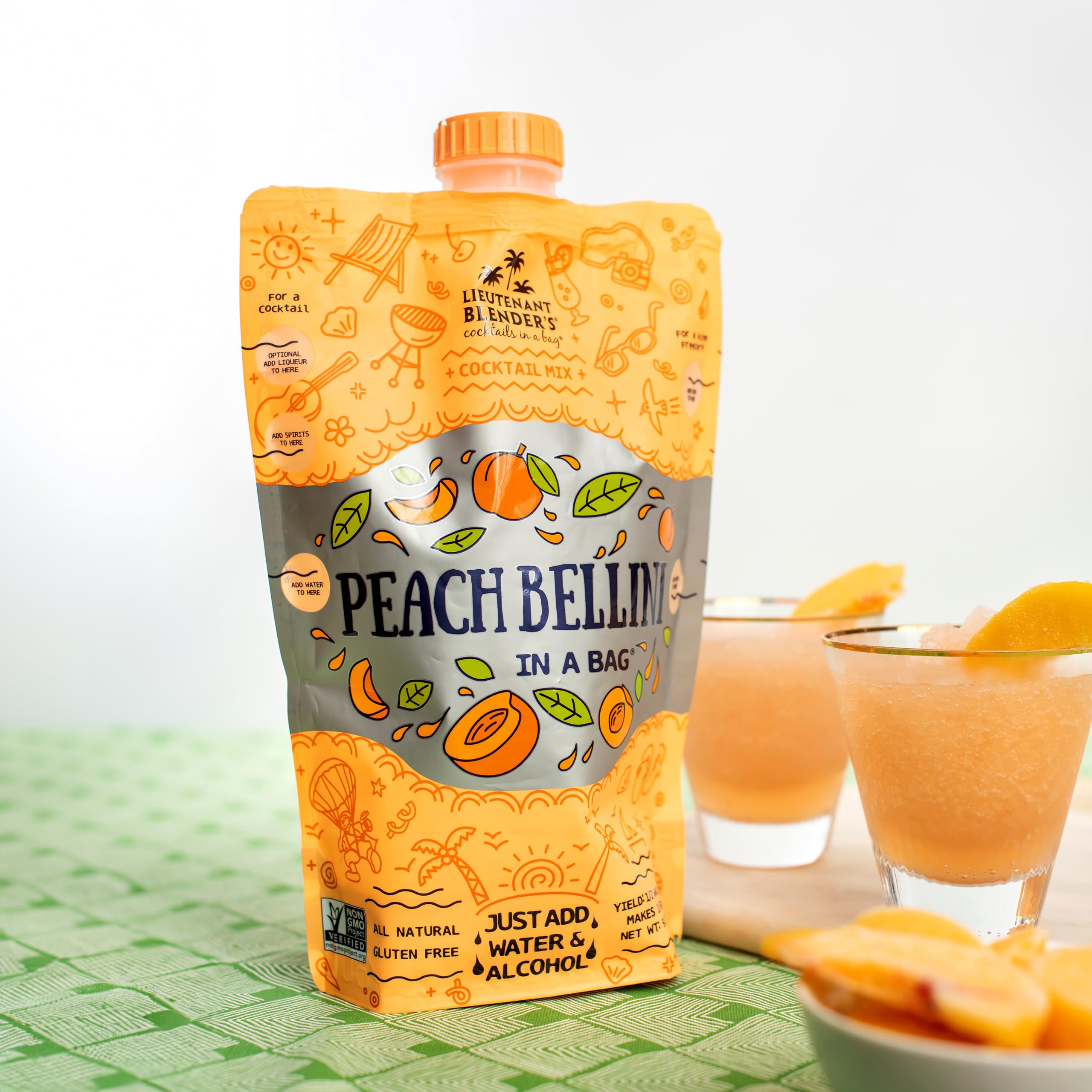 Lt. Blender's Peach Bellini in a Bag - Wine Slushie Mixes - Each Bag Makes 1/2 Gallon of Frozen Peach Bellini Mix – Non-GMO Wine Freezer mix - Make with Wine, Liquor or as a Mocktail - (Pack of 1)