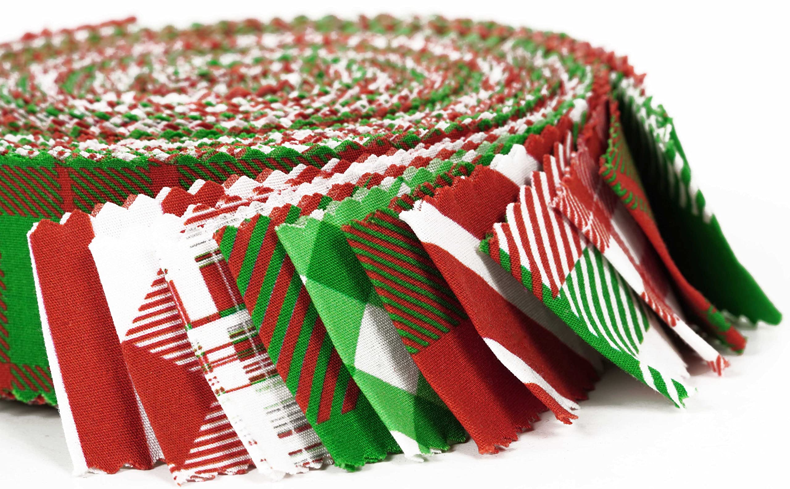 Soimoi 40Pcs Christmas Checks Print Precut Fabrics Strips Roll Up 1.5x42inches Cotton Jelly Rolls for Quilting - Red & Green