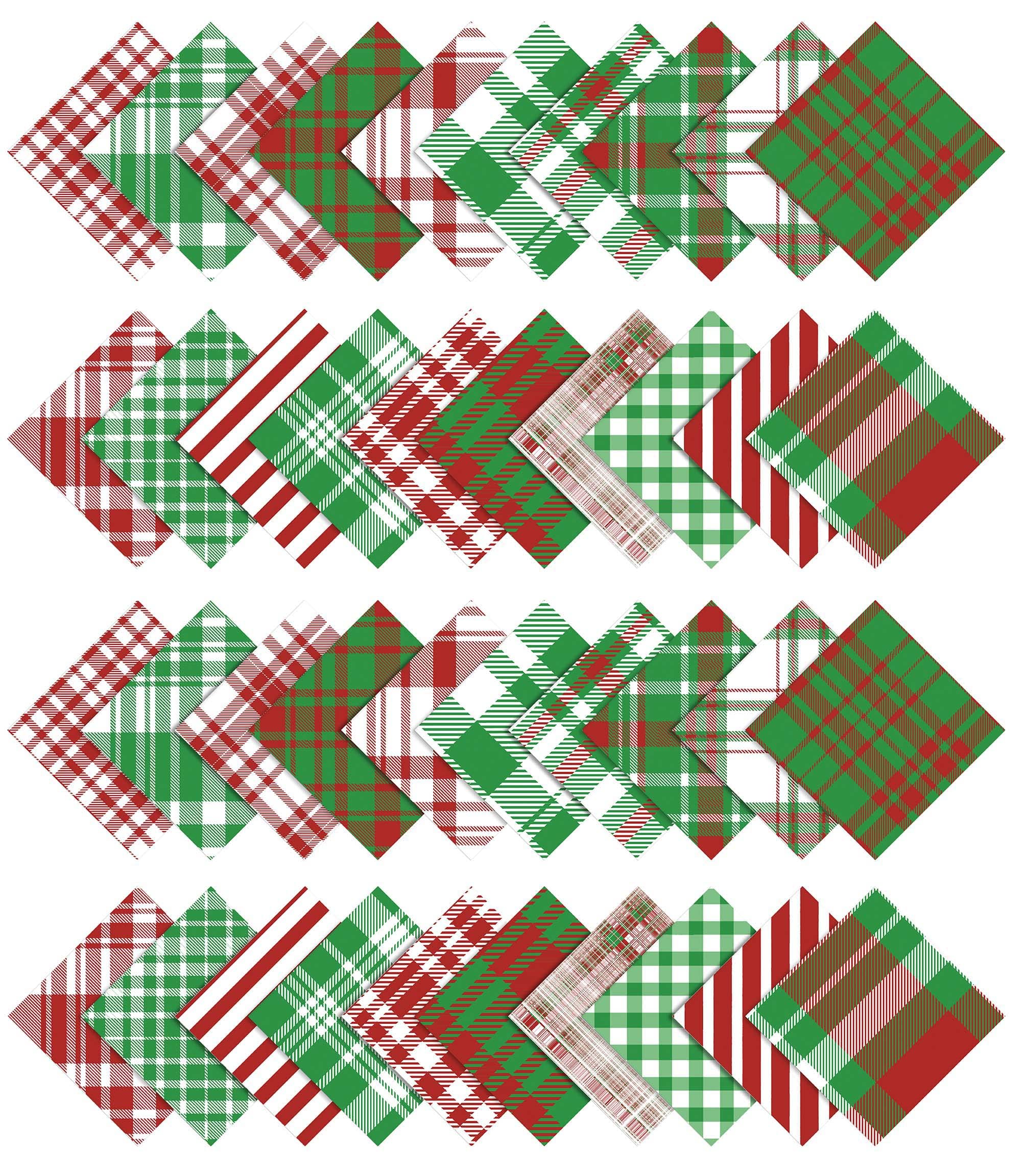 Soimoi 40Pcs Christmas Checks Print Precut Fabrics Strips Roll Up 1.5x42inches Cotton Jelly Rolls for Quilting - Red & Green