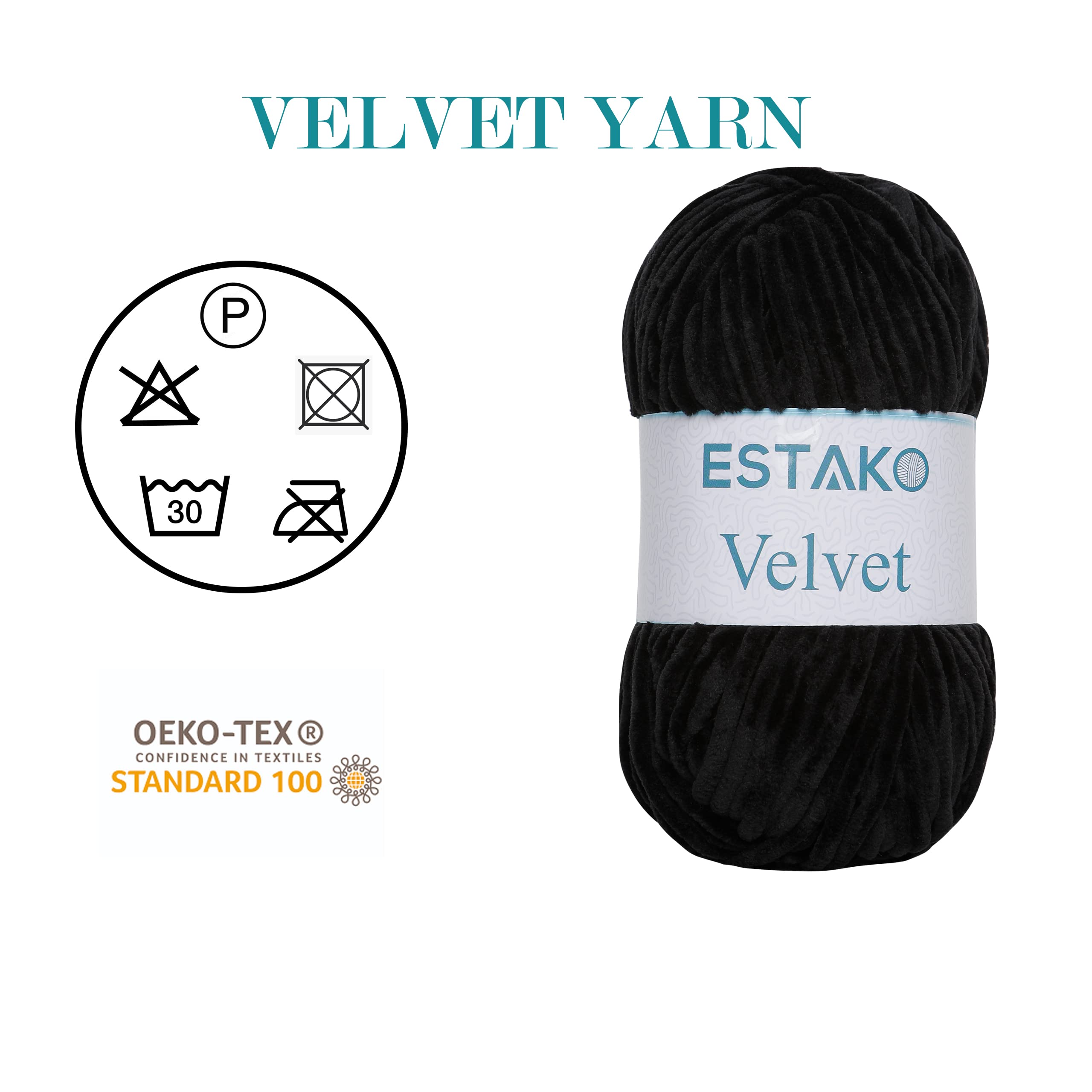 Estako Velvet Chenille Blanket amigurumi Yarn for Crocheting and Knitting Super Bulky 100 gr (132 yds) (1810 - Black)