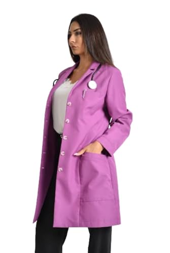 VESTE Destiny Colored Women Lab Coat - 5 Pockets 38" Long Laboratory Coat - Female Medical & Science Labcoats 12 Colors in S,M,L with Adjustable Sleeve (Purple, Small)