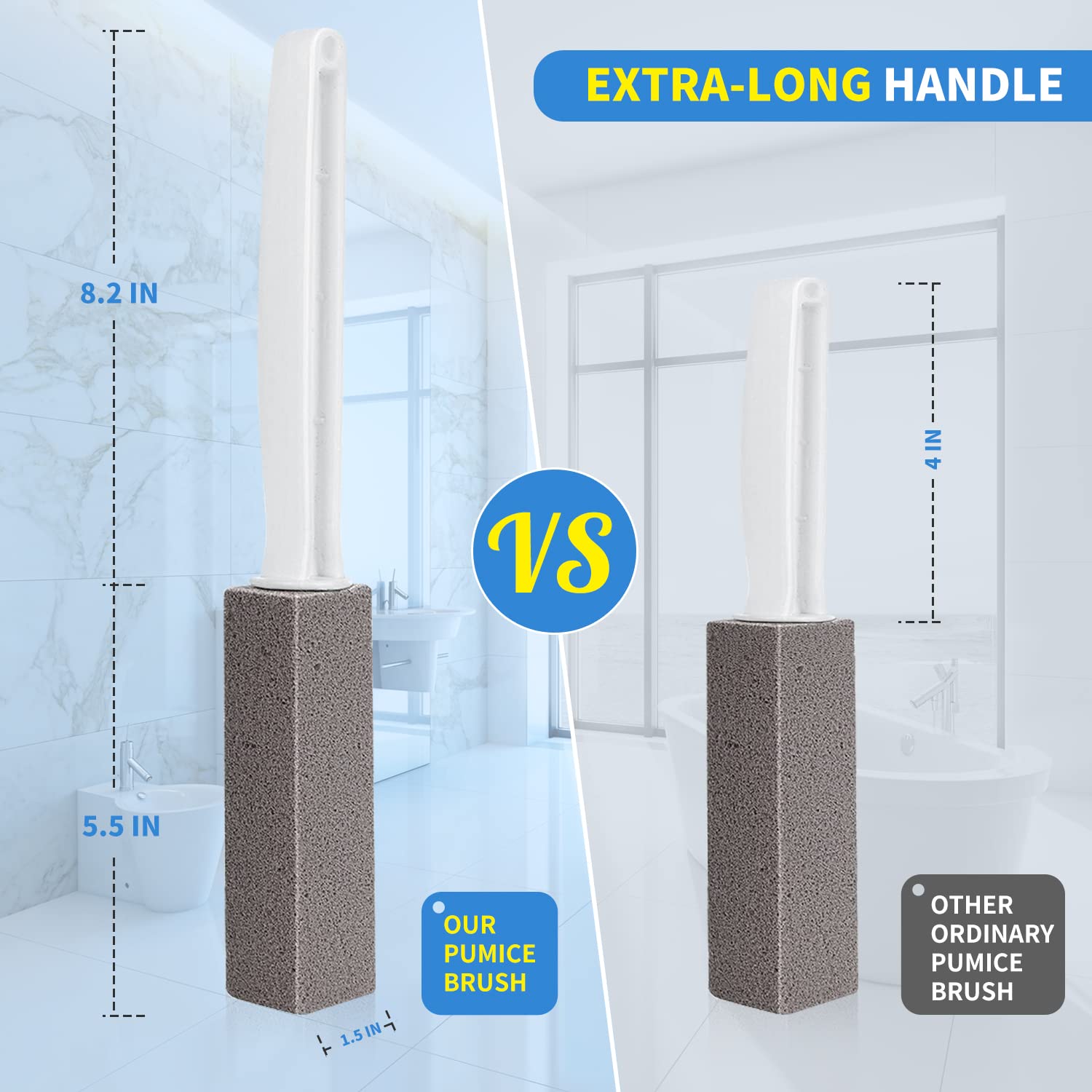 Toilet Pumice Stone Cleaning with Handle Extra Long, Pumice Stone Toilet Bowl Cleaner Brush, Remove Stains, Hard Water Ring/Limescale/Rust/Iron
