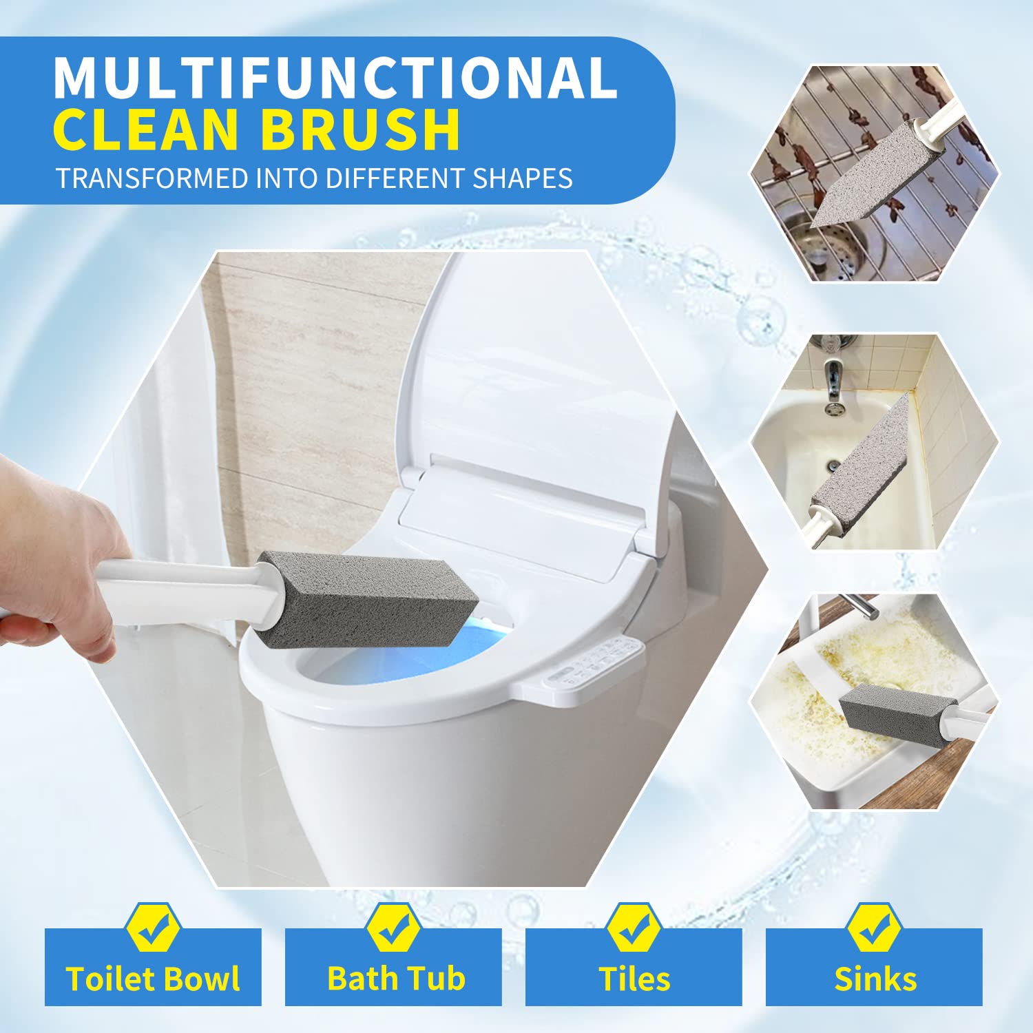 Toilet Pumice Stone Cleaning with Handle Extra Long, Pumice Stone Toilet Bowl Cleaner Brush, Remove Stains, Hard Water Ring/Limescale/Rust/Iron