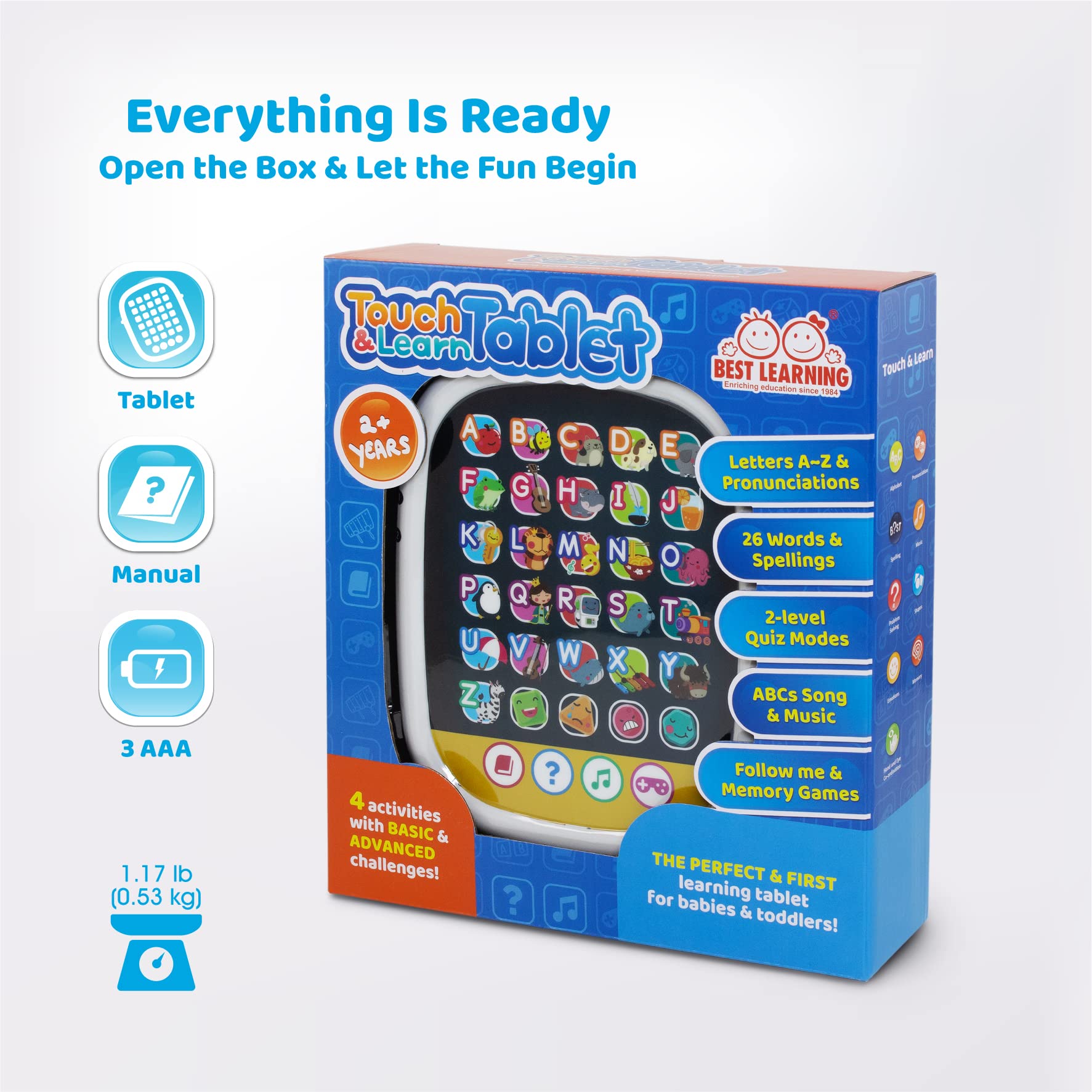 BEST LEARNING Touch & Learn Tablet - Educational Toy for Toddlers Ages 2-5 | Learn Alphabet, Shapes, Words, Music & Quiz Games for Kids 2, 3, 4, 5 Years Old