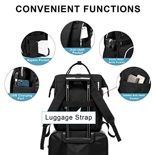 LOVEVOOK Laptop Backpack for Women Travel Backpack College Purse Teacher Back Pack 15.6 Inch Stylish Work Computer Bag with Pen Case, Black