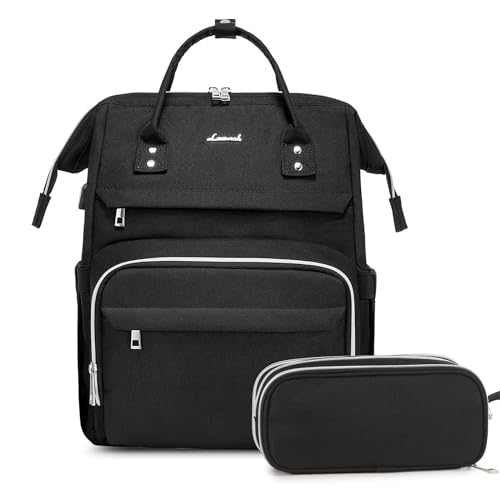 LOVEVOOK Laptop Backpack for Women Travel Backpack College Purse Teacher Back Pack 15.6 Inch Stylish Work Computer Bag with Pen Case, Black