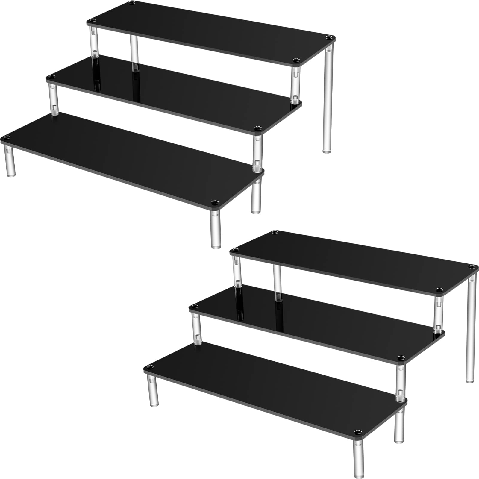 2 Packs Tiered Display Stand For Craft Shows Display Racks Acrylic Risers Black Display Shelves Vendors Cardboard Organizer Table For Products Collection Dessert Perfume Cologne Display(3 Tiers)
