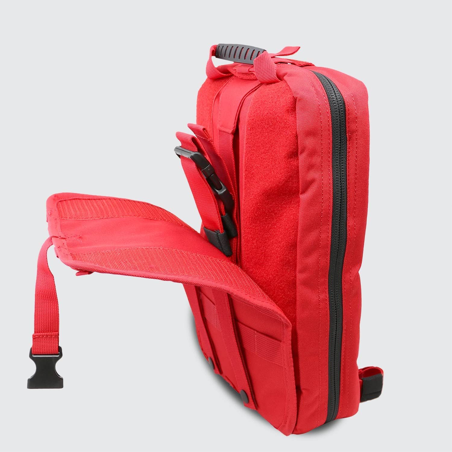 MediTac Large Hawk Type Tactical Trauma Bag - Hook and Loop Fastener Backpack, MOLLE Rucksack Pack - Red