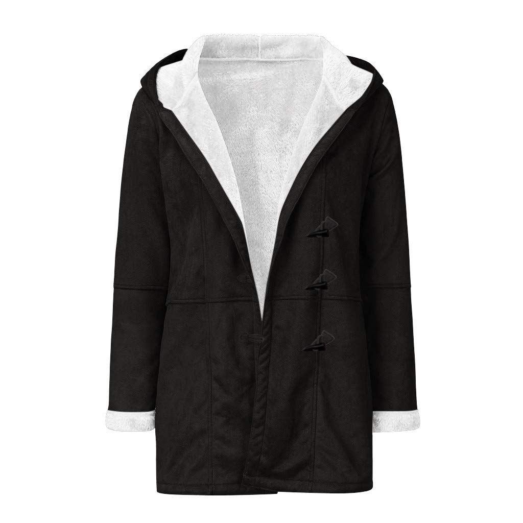 OutTop Trendy Button Down Coats for Women Quilted Fleece Lined Jacket Breasted Plus Size Winter Warm Lapel Parka Outwear (XL, Black)