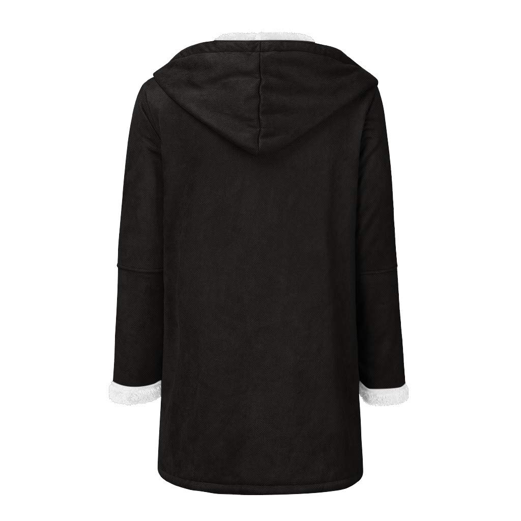 OutTop Trendy Button Down Coats for Women Quilted Fleece Lined Jacket Breasted Plus Size Winter Warm Lapel Parka Outwear (XL, Black)