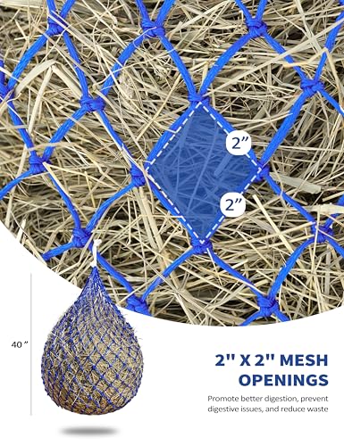 Harrison Howard Slow Feed Hay Net for Horses with 2"x2" Mesh Holes Goat Feeder Blue 40-Inch