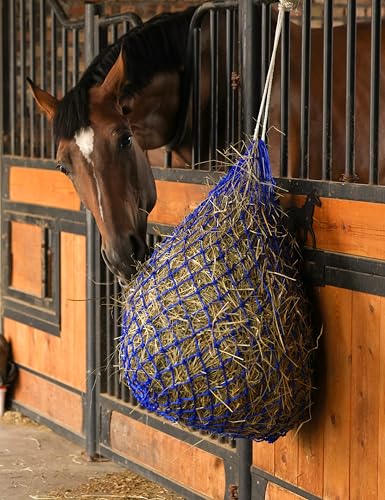 Harrison Howard Slow Feed Hay Net for Horses with 2"x2" Mesh Holes Goat Feeder Blue 40-Inch