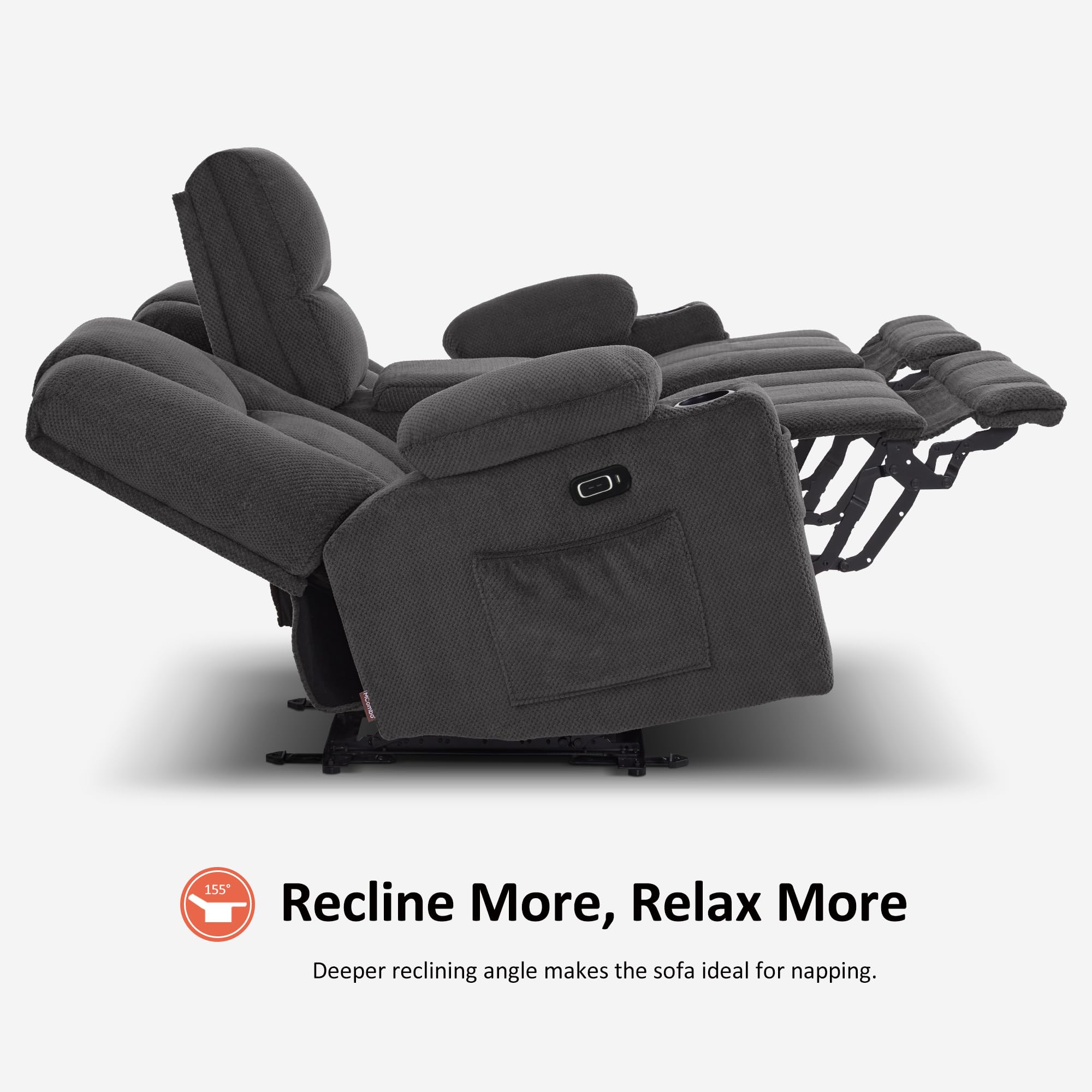 MCombo Fabric Power Loveseat Recliner with Console, Electric Reclining Loveseat Sofa with Heat and Massage, Cup Holders, USB Charge Port for Living Room 6045 (Grey)