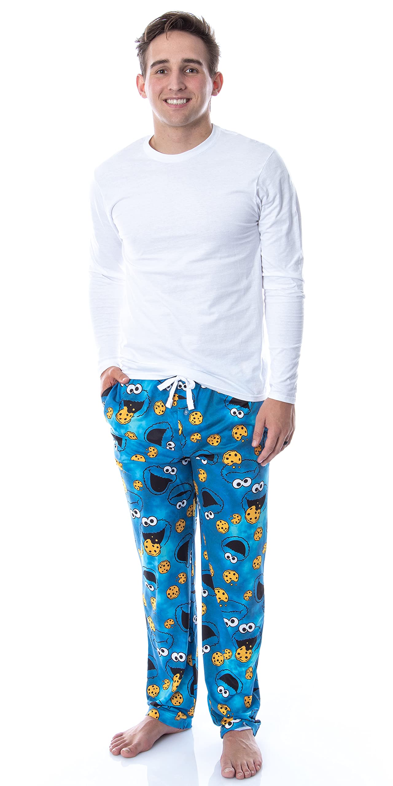 Sesame Street Men's Cookie Monster Tie Dye Adult Sleep Lounge Pajama Pants (Large) Blue
