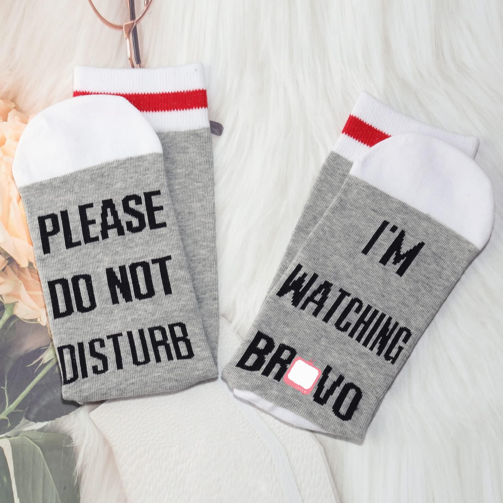 POFULL TV Show Lover Gift Please Do Disturb I'm Watching TV Series Lover Novelty Socks (I'm Watching Bravo Socks)