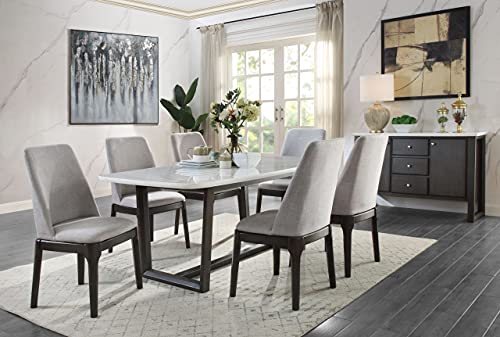 Knocbel Modern Marble Dining Table with Wooden Trestle Base, 150lbs Weight Capacity, 40" W x 72" L x 30" H (White Marble and Weathered Gray)