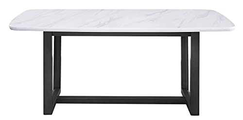 Knocbel Modern Marble Dining Table with Wooden Trestle Base, 150lbs Weight Capacity, 40" W x 72" L x 30" H (White Marble and Weathered Gray)