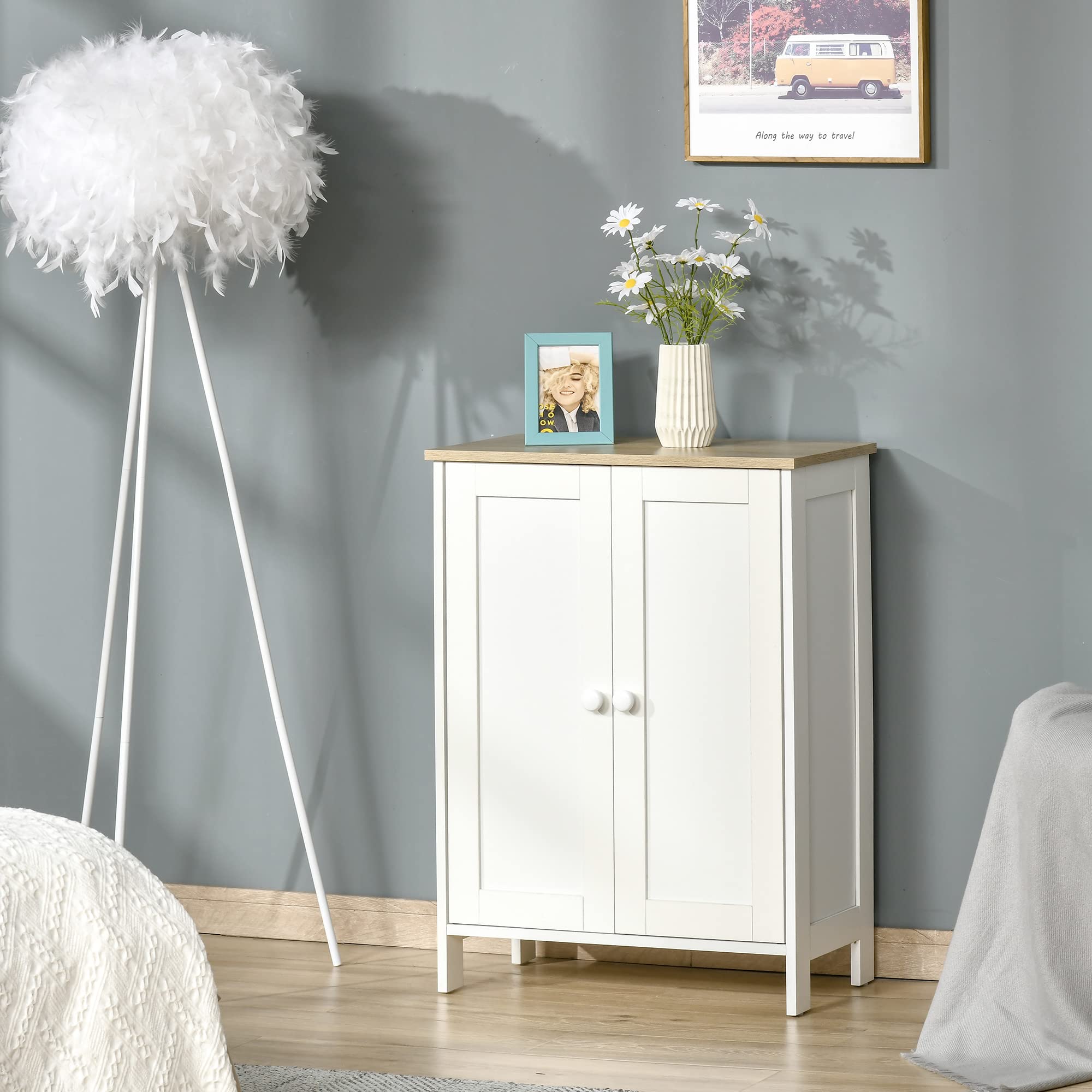HOMCOM Storage Cabinet, Double Door Cupboard with 2 Adjustable Shelves, for Living Room, Bedroom, or Hallway, White