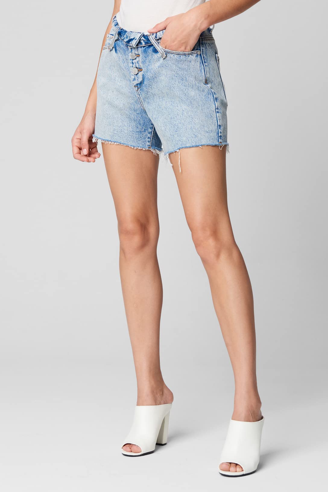 [BLANKNYC] Womens Denim Mom Short with Fold Over Waist Detail, Comfortable & Stylish, Let's Roll, 30