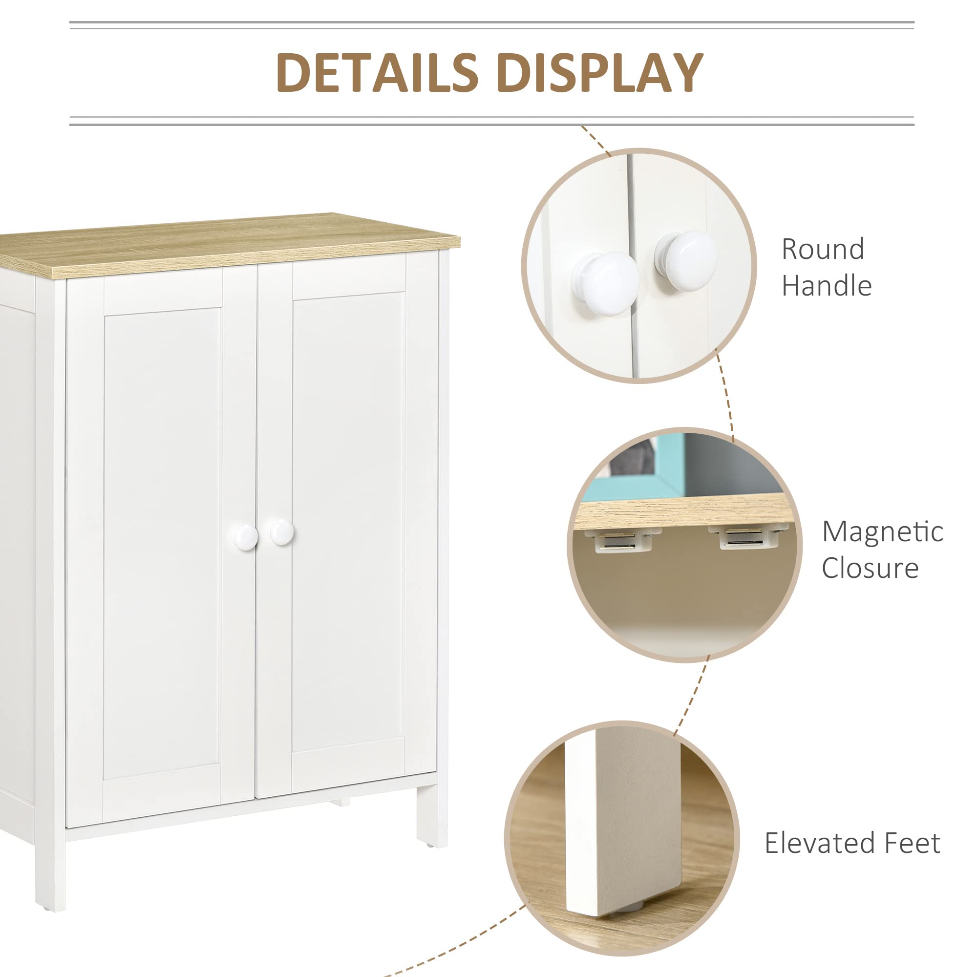 HOMCOM Storage Cabinet, Double Door Cupboard with 2 Adjustable Shelves, for Living Room, Bedroom, or Hallway, White