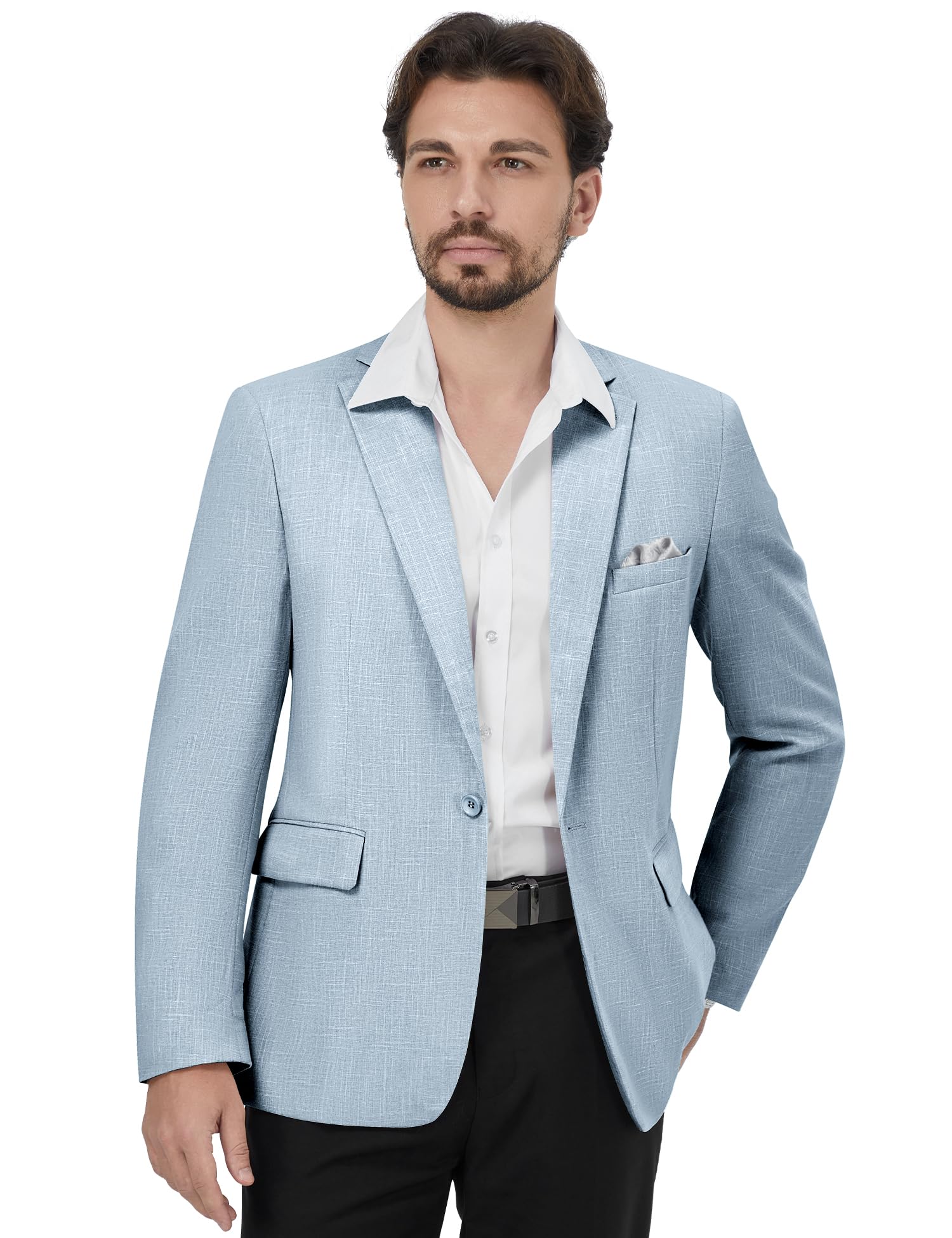 MAGE MALE Men's Slim Fit Blazer Jackets Suit One Button Lightweight Sport Coats Casual Blazer Sky Blue